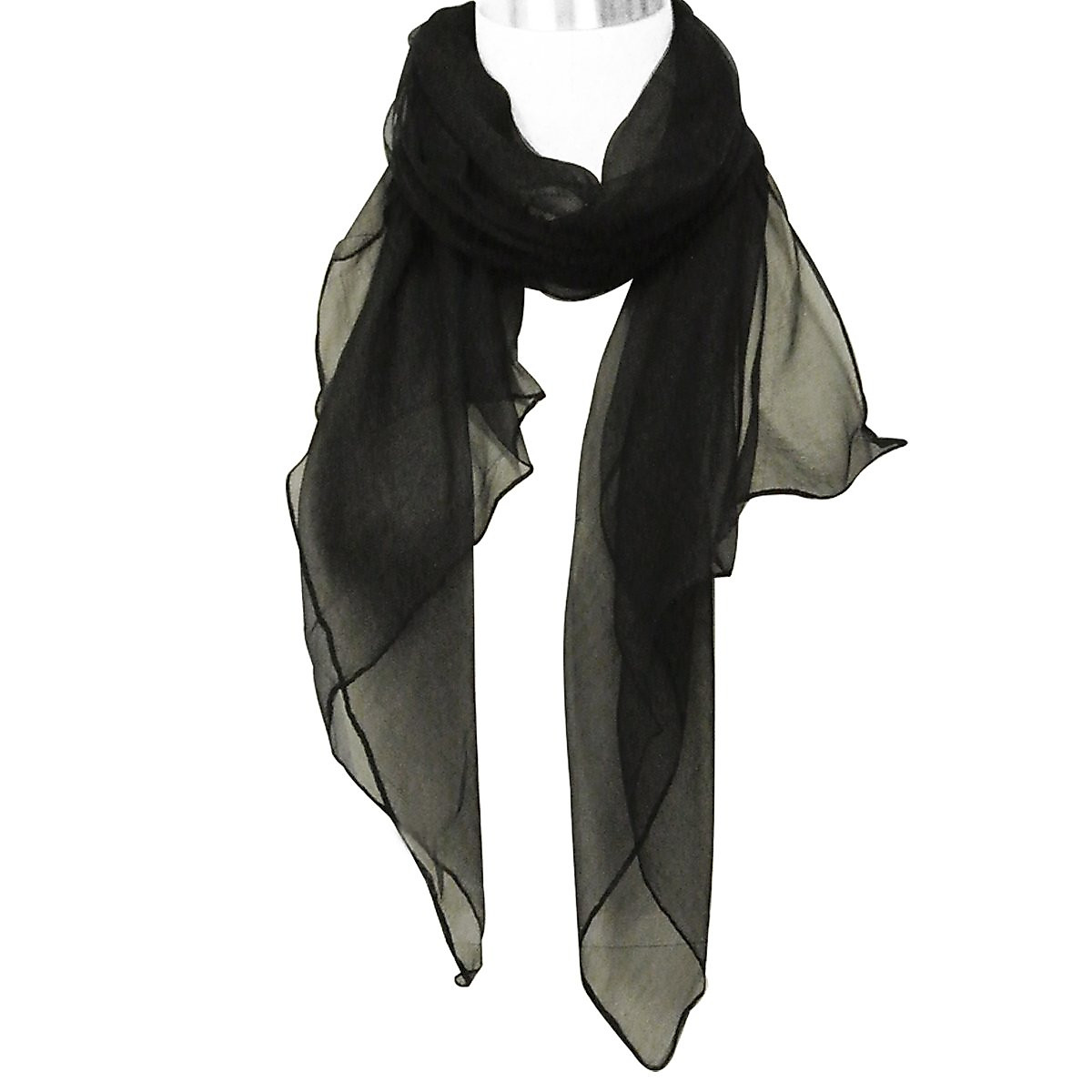 Wrapables Solid Color 100% Silk Long Scarf, Black,One Size