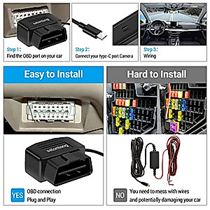 ssontong Upgraded OBD2 OBD Power Cable for Dash Camera, OBD to Type-C USB OBDII Adapter Hardwire Charger Cable 24 Hours Surveillance and Acc Two Mode with Switch Button (Type-C USB Port)