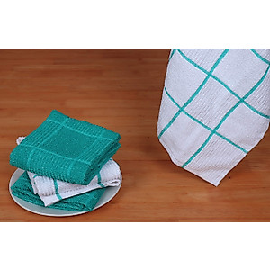 AMOUR INFINI Kitchen Towels Pack of 4 Absorbent, Quick Drying Premium Terry Cotton Dish Towel with Hanging Loop 16x28 Inch Hand & Tea Towels (Teal)