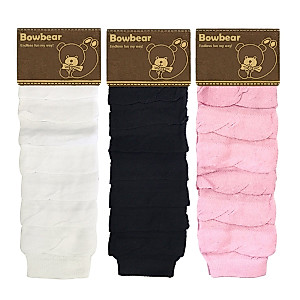 Bowbear Little Girls 3 Pair Layered Ruffles Leg Warmers, White, Black, Pink