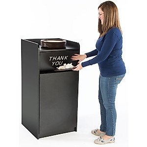 36 Gallon Restaurant Fast Food Trash Bin, Receptacle with Door, Tray Holder (Black Melamine)