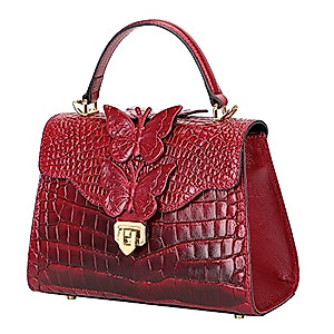 PIJUSHI Designer Handbags for Women Crocodile Leather Crossbody Satchel Bag with Butterfly(66297 Red)