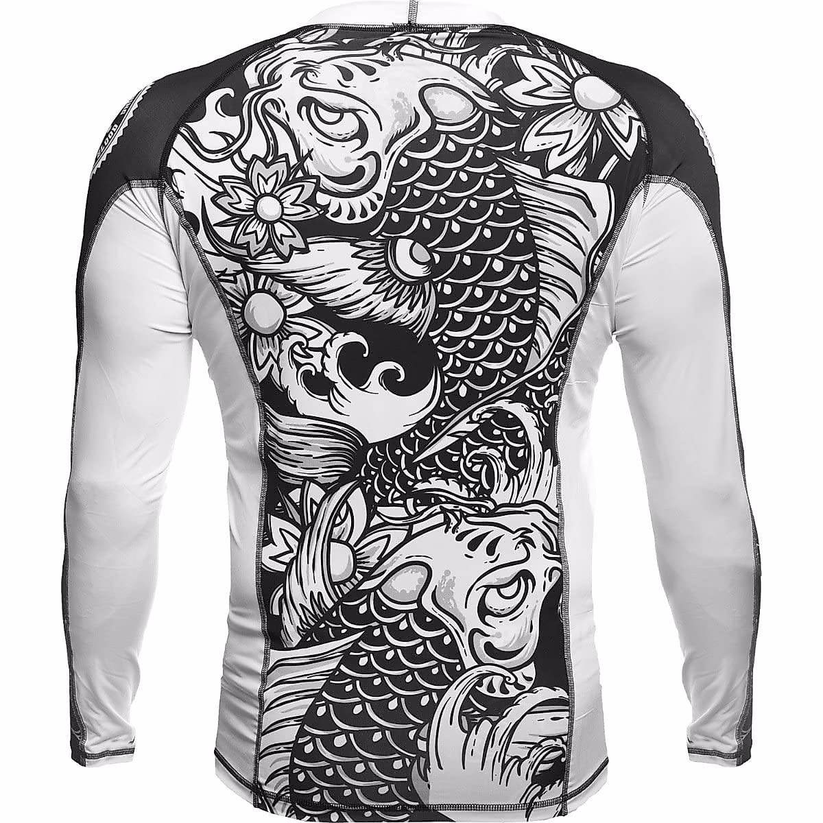 Hardcore Training Koi White Men's Rash Guard Compression Long Sleeve MMA No-Gi Tight BJJ Grappling Base Layer