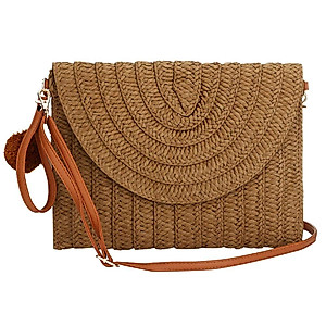 Straw Clutch,Straw Handbag Clutch for Women Summer Beach Straw Woven Envelope Purse Wallet (Dark khaki)