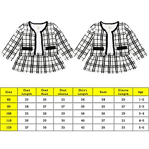 Emmababy 2Pcs Baby Girl Princess Dress Outfit Autumn Winter Warm Clothes Plaid Coat Tops Patchwork O-Neck Tutu Dress Skirt (Black White, 1-2 Years)