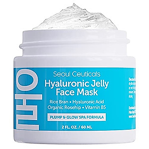 Korean Skin Care Hyaluronic Acid Jelly Mask – Korean Face Mask Skincare K Beauty Face Masks Contains Rice Bran + Rosehip + Vitamin B5 – Anti Aging Spa Hydro Gel Face Mask for Plump Glowing Skin 2oz