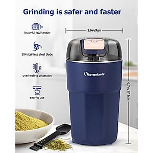 Hermolante Herb Grinder Spice Grinder, One-key Herb Spice Grinder with 304 Stainless Steel Blades and Cleaning Brush, Electric Grinder for Herb, Spices, Coffee, Nuts, Seeds,etc.