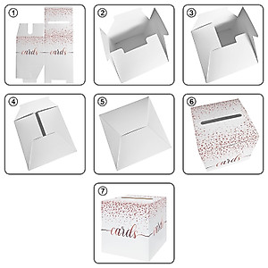 QIKSION Rose Gold Cards Box for Party, White and Rose Gold Gift Card Box Holder Money Box for Birthdays, Bridal Shower, Weddings, Baby Shower, Graduation, Anniversaries