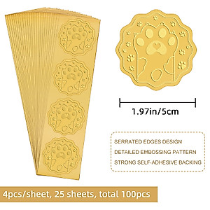 CRASPIRE 2" Gold Foil Sticker Cat Paw 100pcs Certificate Seals Gold Embossed Round Embossed Foil Seal Stickers for Envelopes Invitation Card Diplomas Awards Graduation Celebration