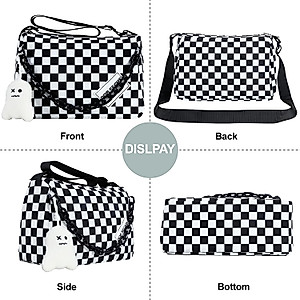 DOB SECHS Crossbody Purse Bag for Women Small Shoulder Hobo Bag Messenger Bag with Kawaii Pins and Pendent (Checkered - L)