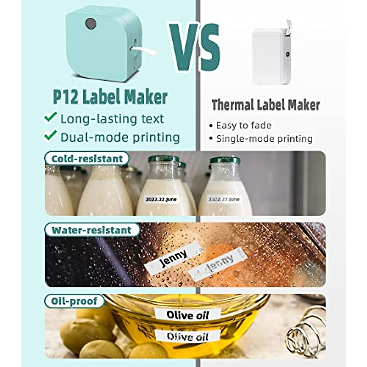 Label Maker Machine with Tape - Mini Label Maker P12 with Multiple Fonts & Stickers, Bluetooth Thermal Label Printer Compatible with 12mm Color Tape, Ideal for Home Organization, with 3 Pack Tape