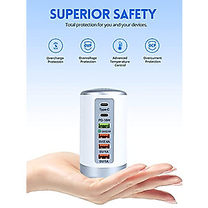 USB C Charging Station with 6 Ports, 18W PD & QC Multiport USB Desktop Charger Fast Charging Hub for iPhone 13/13pro Max 12/12 Mini/12Pro/12 Pro Max/11/11 Pro iPad AirPod,Tablets, Smartphones