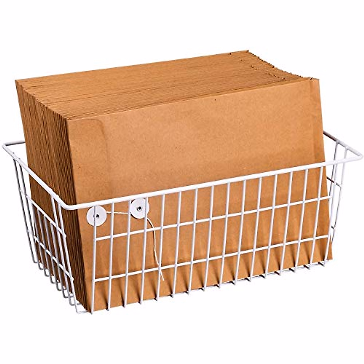 Slideep Farmhouse Metal Wire Basket, Fridge Freezer Storage Organizer Bins with Handles for Kitchen Cabinets, Pantry, Closets, Bedrooms, Bathrooms, White 3 Pack