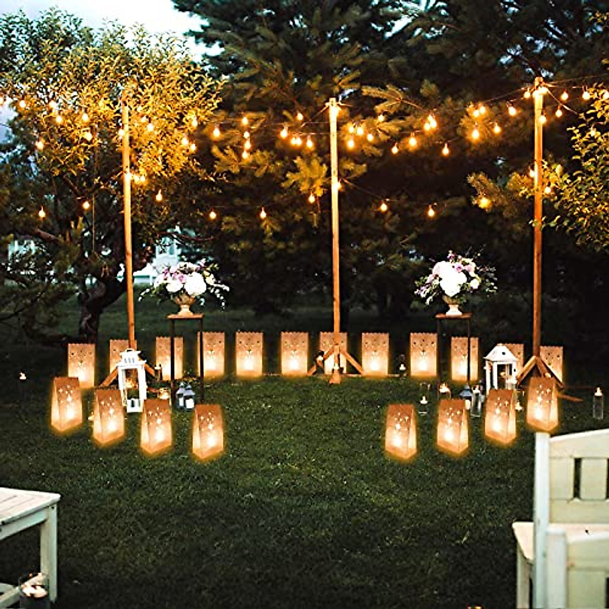 70PCS White Luminary Bags Fireworks Cutout Flame Resistant Halloween Candle Bags Paper Lantern Bags for Christmas Weddings Birthday Party Thanksgiving Decoration Use with Tealights