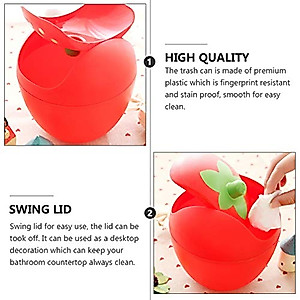 Toddmomy Mini Desktop Trash Can Strawberry Swing Lid Trash Bin Plastic Small Waste Bin Garbage Bin for Home Office Car (Red)
