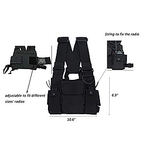Radio Chest Harness Rig Holster Pack with Front Pouches and Zipper Bag for Universal Walkie Talkies