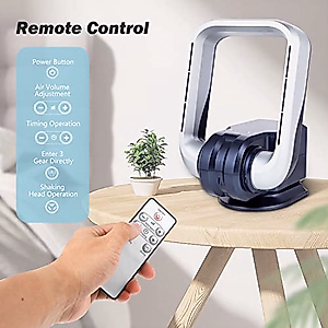 InfiniPower Bladeless Wall Mount Fan with Remote Control, 15.7" Small & Quiet Tower Fan 90° Adjustable Air Circulation Cooling for Bedroom Sleeping,Table/Desk,Living Room,Home,Office,Commercial Shop