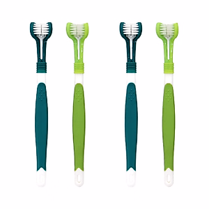 Mipcase 4pcs Head Triple Toothbrush Cleaning for Dogs Headed Care Small Kitten Handle Finger Supplies Pet Dog Hair Oral Tooth Gentle Toothbrushes Teeth Dental Cat Gum Large Green Puppy