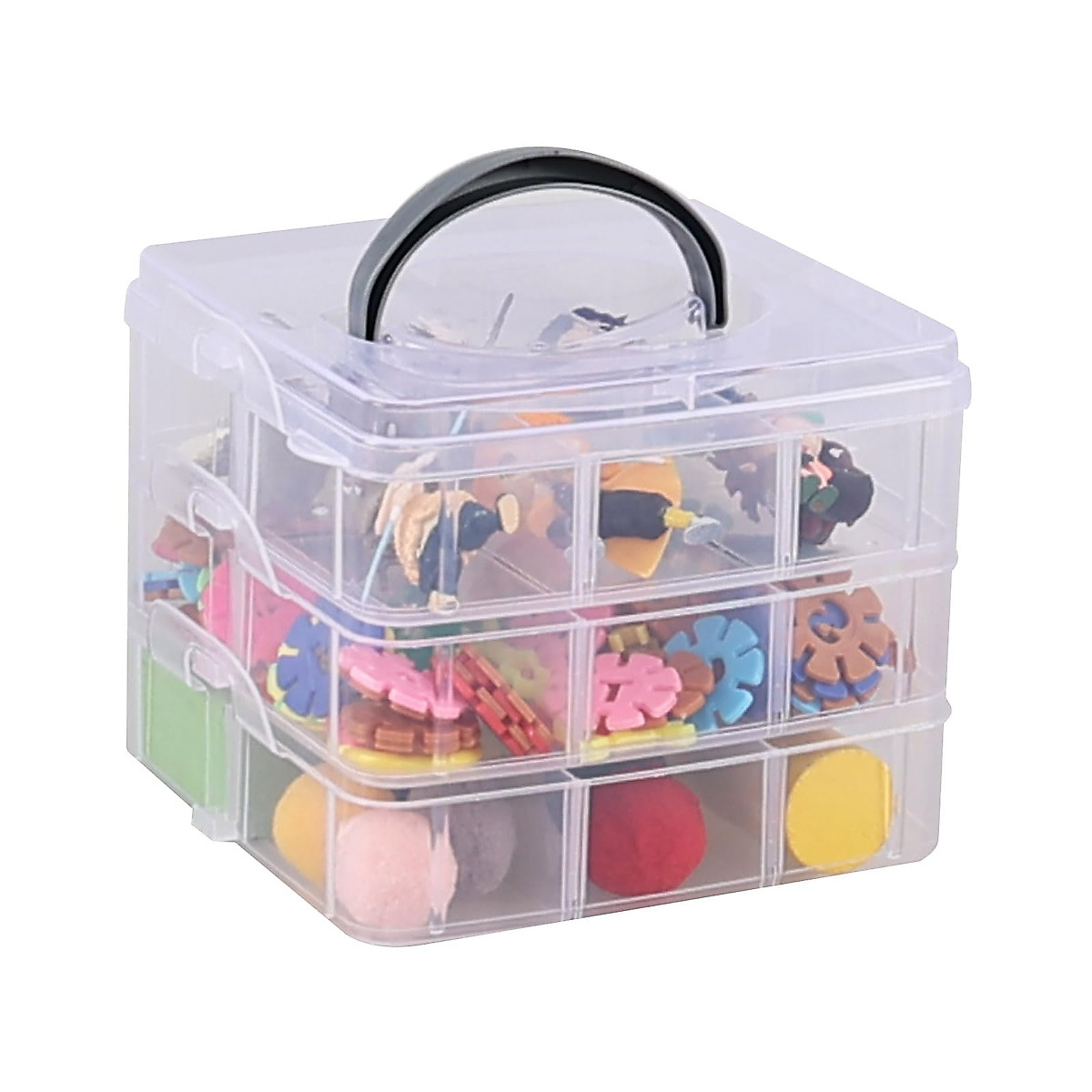 Bringer 3-Tier Small Clear Stackable Storage Container Box with Dividers-18 Compartments, Plastic Craft Storage Organizer Box, 2-Pack