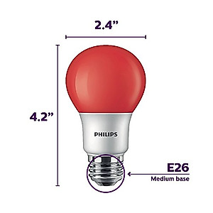 Philips LED 463216 A19 Party Bulbs: 8-Watt (60-Watt Equivalent), E26 Medium Screw Base, Red Light, 6-Pack