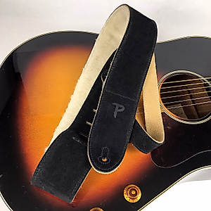 Perri's Leathers, Suede Guitar Strap, Sheepskin Pad, Black, Anti-Slip, Classic, Suitable for Each Level, Extra Long, 41" to 56" Inches Compatible with All Button Lock Systems