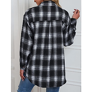 Tiko Miko Flannel Shirts for Women Oversized Plaid Soft Flannel Button Down Shirt Blouses(0001-black-L)