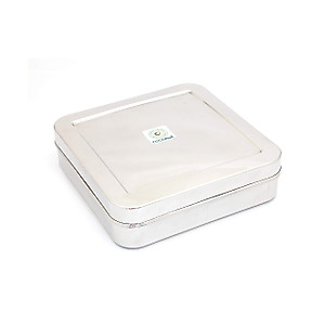 coconut Stainless Steel Square Masala Box/Spice Container/SS Lid Masala Box with 9 Bowls - Diamater - 9.7 Inches, Capacity - 180 ML Each Containers