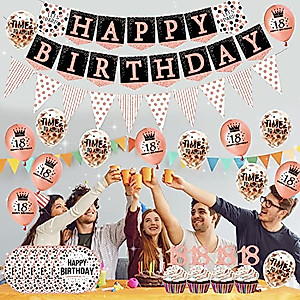 18th birthday decorations for girls - (76pack) rose gold party Banner, Pennant, Hanging Swirl, birthday Balloons, Foil Backdrops, cupcake Topper, plates, Photo Props,Sash,happy 18th Birthday gifts