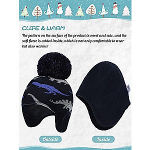 Baby Boy Hat Scarf Mittens Set Winter Warm Hat Knitted Beanie Gloves Toddler Fleece Mittens Earflaps (Navy Blue, Grey, Light Blue, 4-5 Years)