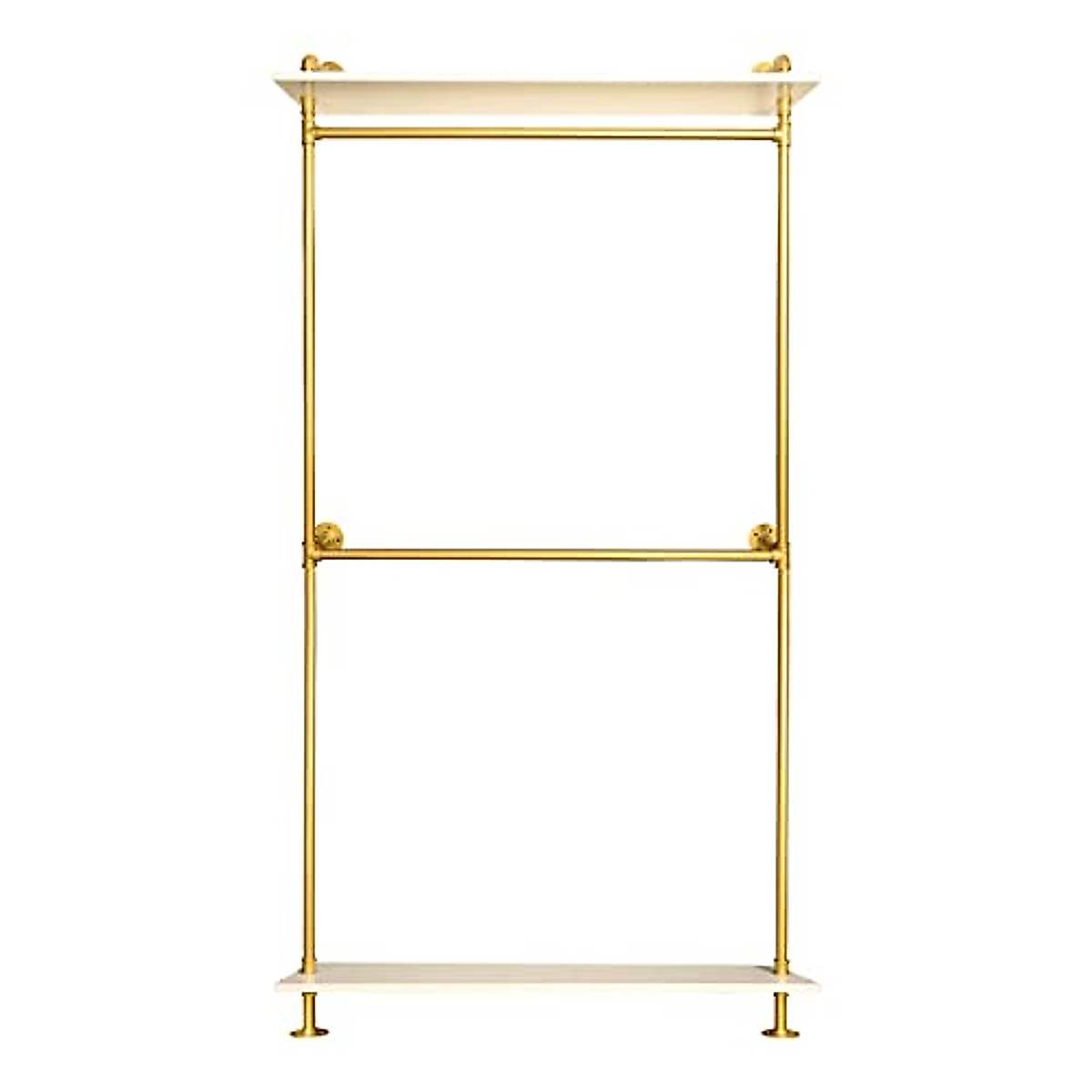 lesolar Industrial Pipe Double Hanging Rods Clothing Rack Gold Clothing Rack,90.55" H Wall Mounted Garment Rack Storage Clothes Hanging Shelf Suitable for Bedroom, Retail Clothing Store, Boutique