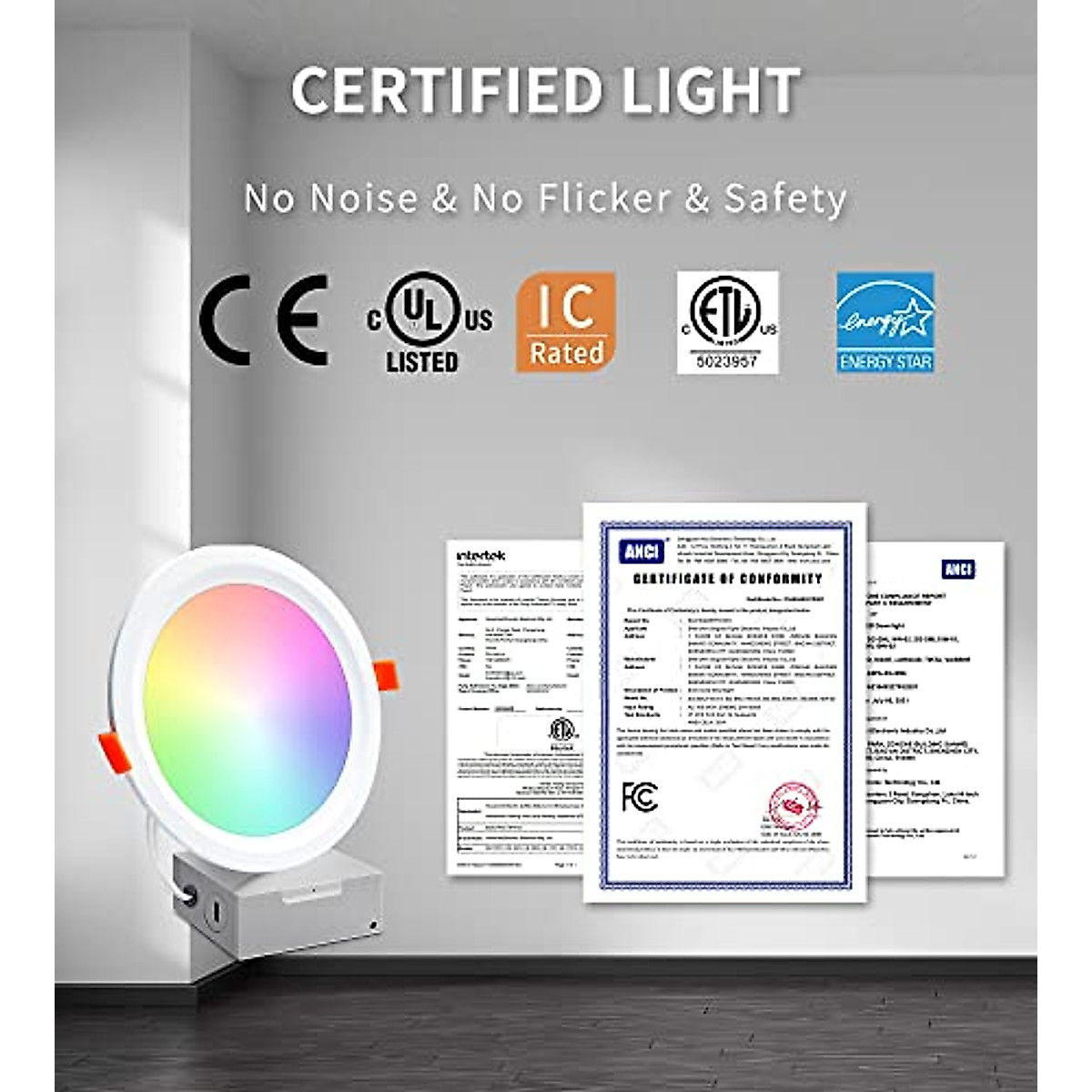 Smart LED Recessed Lighting 6 Inch, IC Rated & ETL Certified Recessed Ceiling Light, RGB & Cool & Warm White Dimmable Color Changing Downlight Work with Alexa/Google, Sync to Music, 1200Lumen,6 Pack