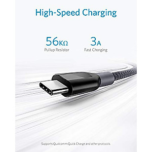 USB C Cable, Anker Powerline+ USB-C to USB-A [10ft], Double-Braided Nylon Fast Charging Cable, for Samsung Galaxy S10/ S9 / S9+ / S8 / S8+ / Note 8, LG V20 / G5 / G6, and More (Gray)