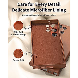 DDJ Samsung Galaxy S23 Ultra Case, Thin Full Leather Wrap, Shockproof, Classic Slim Design, Raised Screen & Camera Protection, Brown