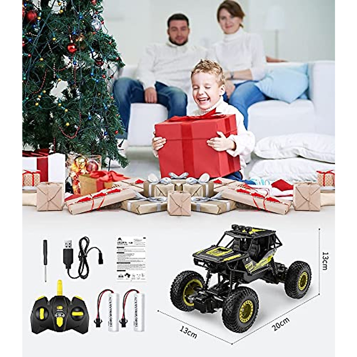 DoDoeleph Remote Control Car Metal,RC Monster Trucks,1/20 Scale LED 2WD 4 Channel All Terrains Off Road Vehicle 2X Rechargeable Batteries 54+mins Running Toy Gift for Boys Girls Kids Adults