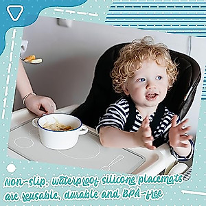 Zhehao 4 Pcs Montessori Kids Placemat, 16 x 12'' Non Slip Baby Placemat Silicone Placemats for Toddlers Baby Eating Mat Food Mats for Toddlers, Dining Table Setting Learning, Travel, Kitchen, 4 Colors