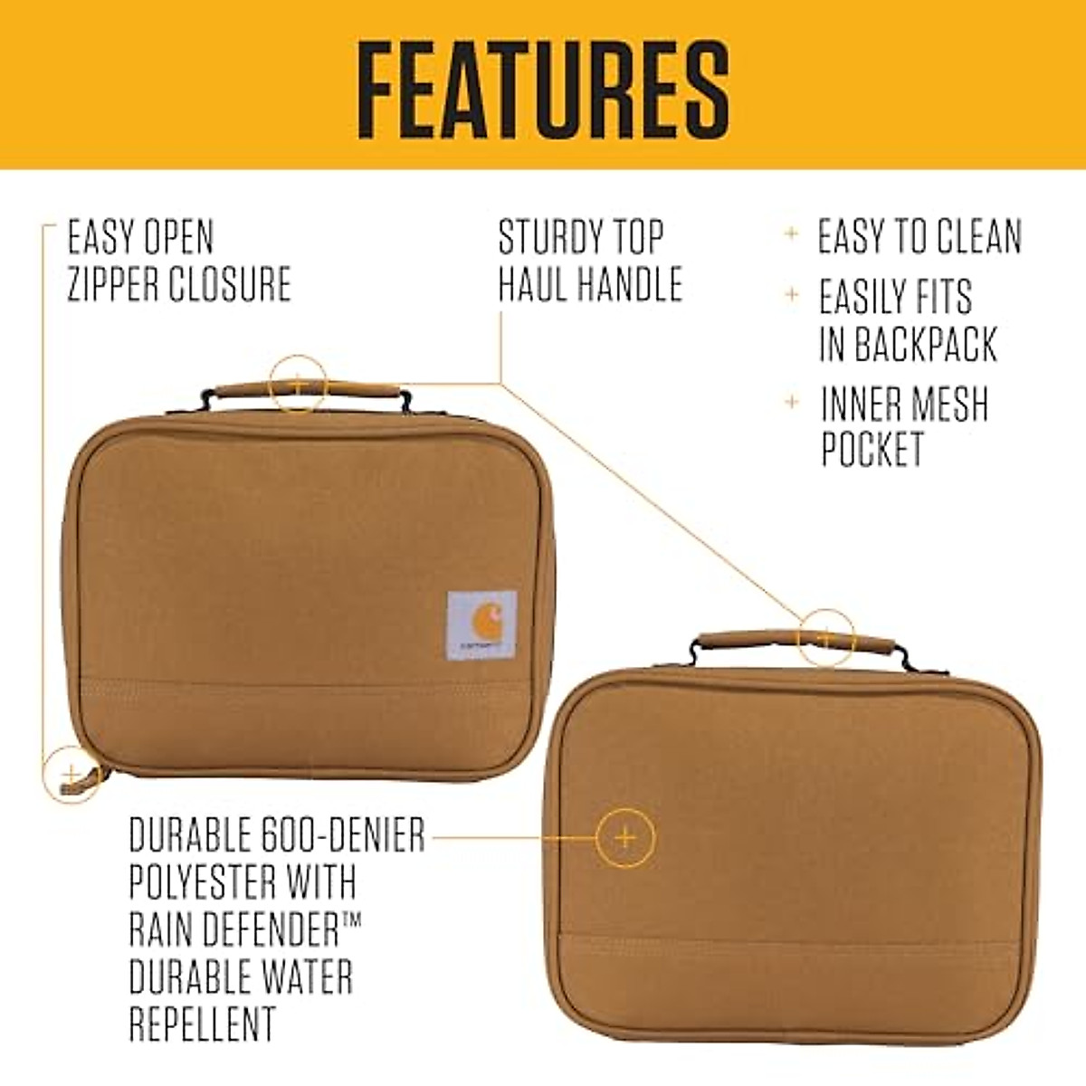 Carhartt Insulated 4-Can Lunch Cooler for Men and Women, Fully Insulated and Water Resistant, Essential Lunch Cooler (Black)