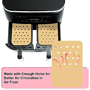 BYKITCHEN Parchment Paper for DZ201 Dual Air Fryer, Unbleached Small Rectangle Perforated Double Air Fryer Liners for Ninja Dual Basket, Ninja Dual Air Fryer Accessories(Set of 100)