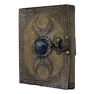 Celtic Leather Grimorie Journal, Triple Moon charcoal Blank Spell Witch Journal, Book Of Shadows Wiccan Pagan Journal Daily Clasp Lock, Third Eye Lapiz Blue Stone Journal, Handmade Unlined Leather