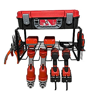 Polgar's Power Tool Organizer With Charging Station,Drill Holder Wall Mount,Garage Storage Shelves for Organization and Storage,Heavy Duty Pegboard Wall Organizer Set Solid Metal Black