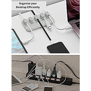 clenye Magnetic Cable Holder,Cable Management for Desk with Embedded Magnetic with 10 Clips in 3 Sizes(3mm/3.6mm/4.2mm) for Lighting Cables, USB C Cables, Micro Cables | Grey