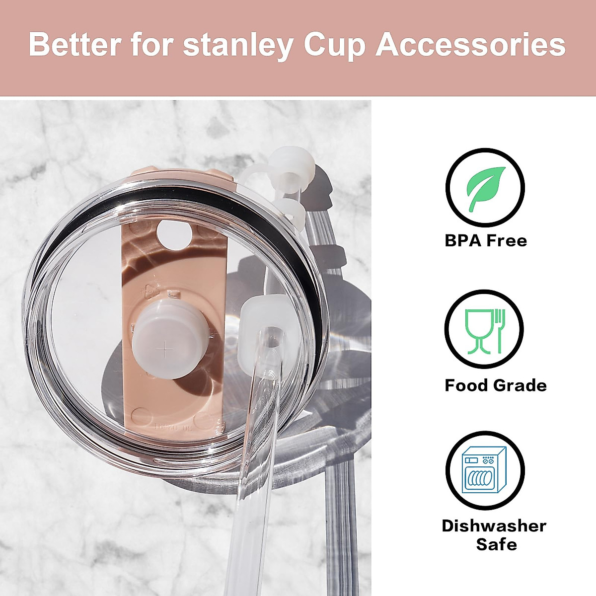 Straw Cover Spill Stopper Set Compatible with Stanley Cup 40 oz 30 oz Quencher H2.0, 2 Silicone Straw Cover Cap, 2 Square Spill Stopper and 2 Round Leak Stopper for Stanley Tumbler Accessories