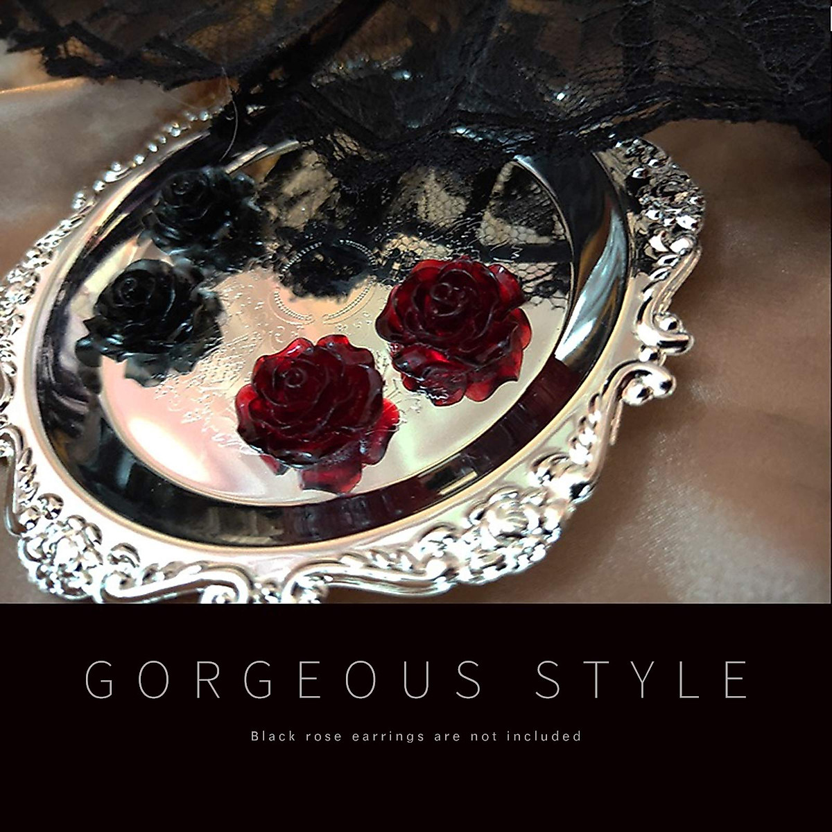 925 Sterling Silver Earrings Rose Flower, Pretty Blooming Carved Red Rose Dangle Earrings Tiny Resin Rose for Women for Teen for Mother