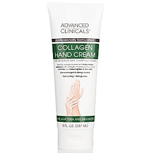 Advanced Clinicals Collagen Hand & Body Cream Skin Care Moisturizer Lotion For Dry Cracked Skin. Soothing & Hydrating Plant Collagen Lotion W/Aloe Vera, Green Tea, & Shea Butter, Large 8 Fl Oz