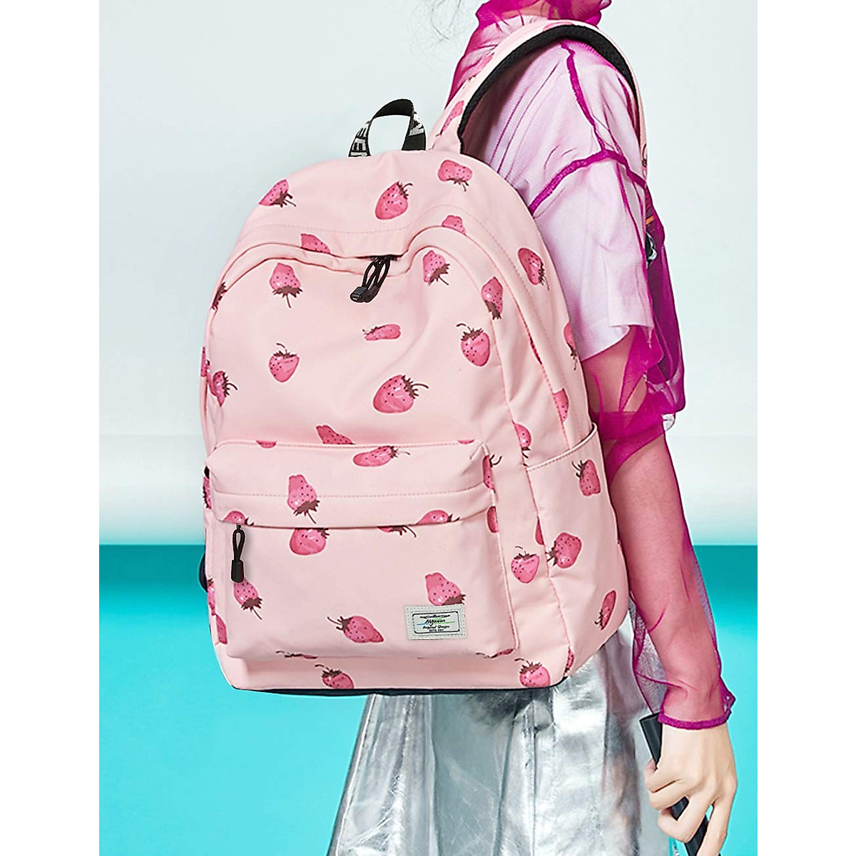 mygreen School Bookbags for Girls, Cute strawberry Backpack College Bags Daypack Travel Bag Pink-Medium