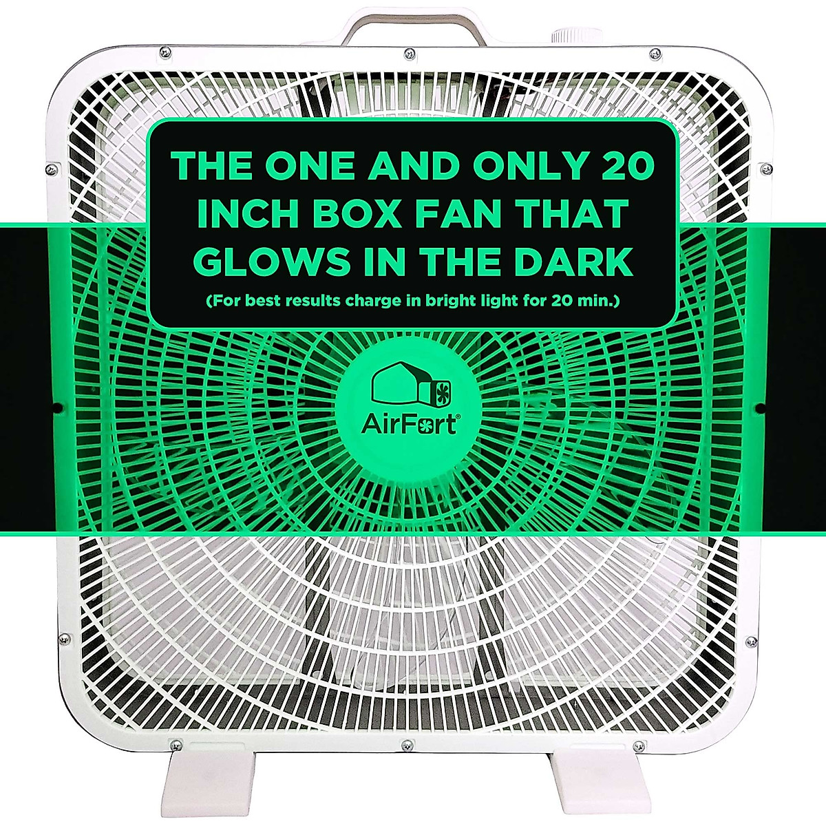 AIR FORT 20" Inch Glow In The Dark Box Fan - 3 Settings, Carry Handle, 90 inch cord