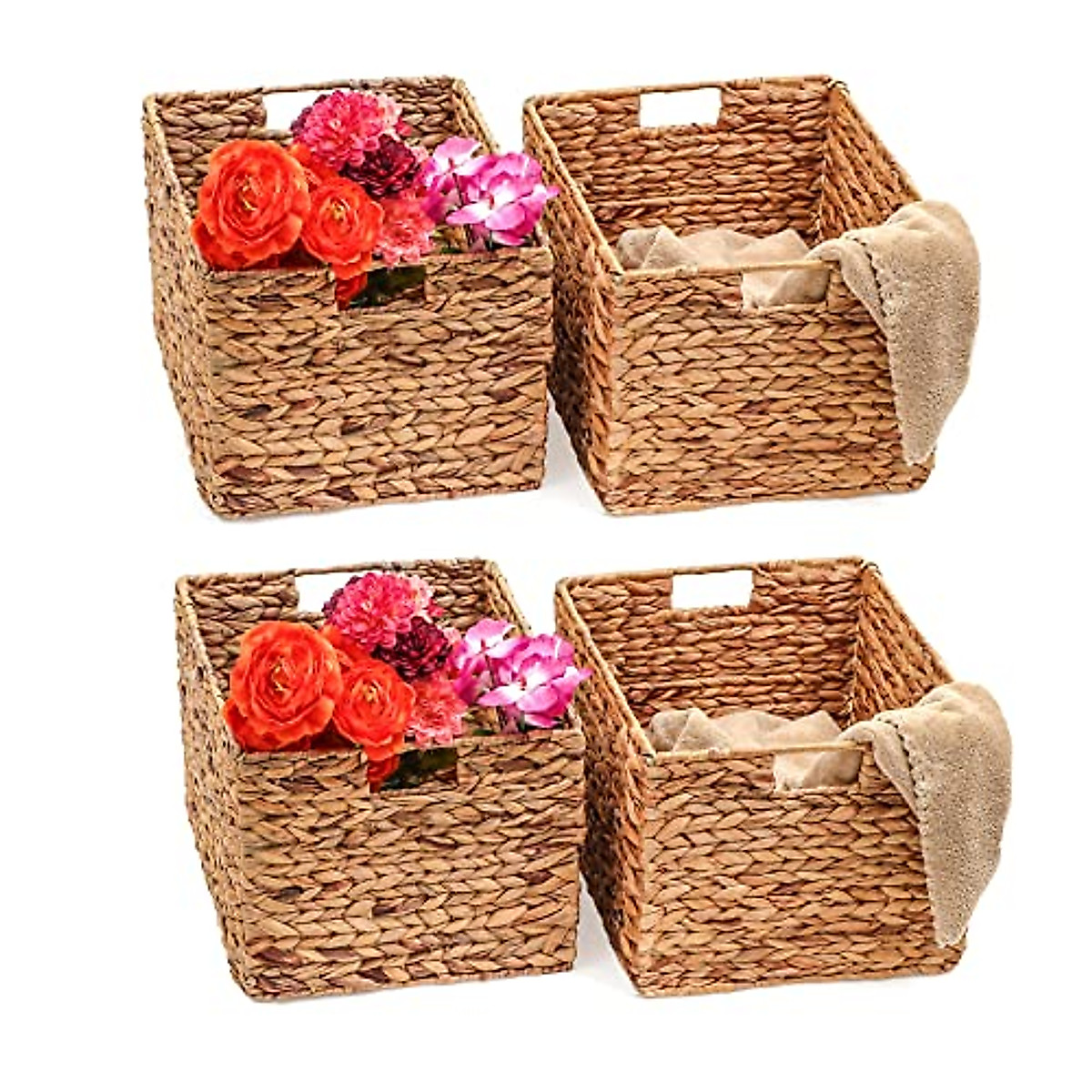 Large Foldable Rectangle Woven Wicker Basket Bins for Storage by Trademark Innovations (Set of 4)