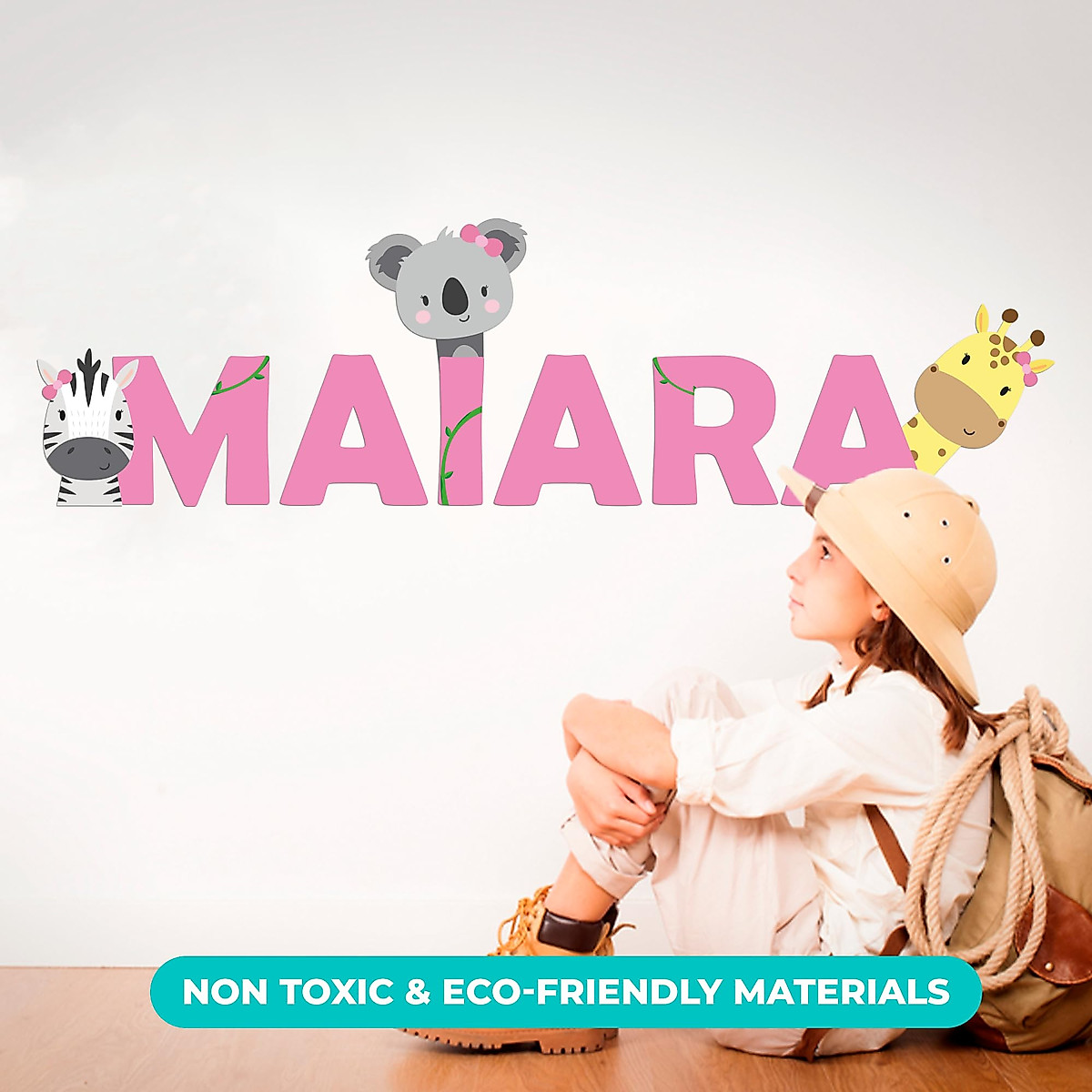 EGD Custom Name Jungle Animals Wall Decals I Safari Nursery Decor I Kids Wall Decals for Boys or Girls Bedroom I Jungle Theme Classroom Decor I Safari Birthday Decorations I Multiple Sizes Options