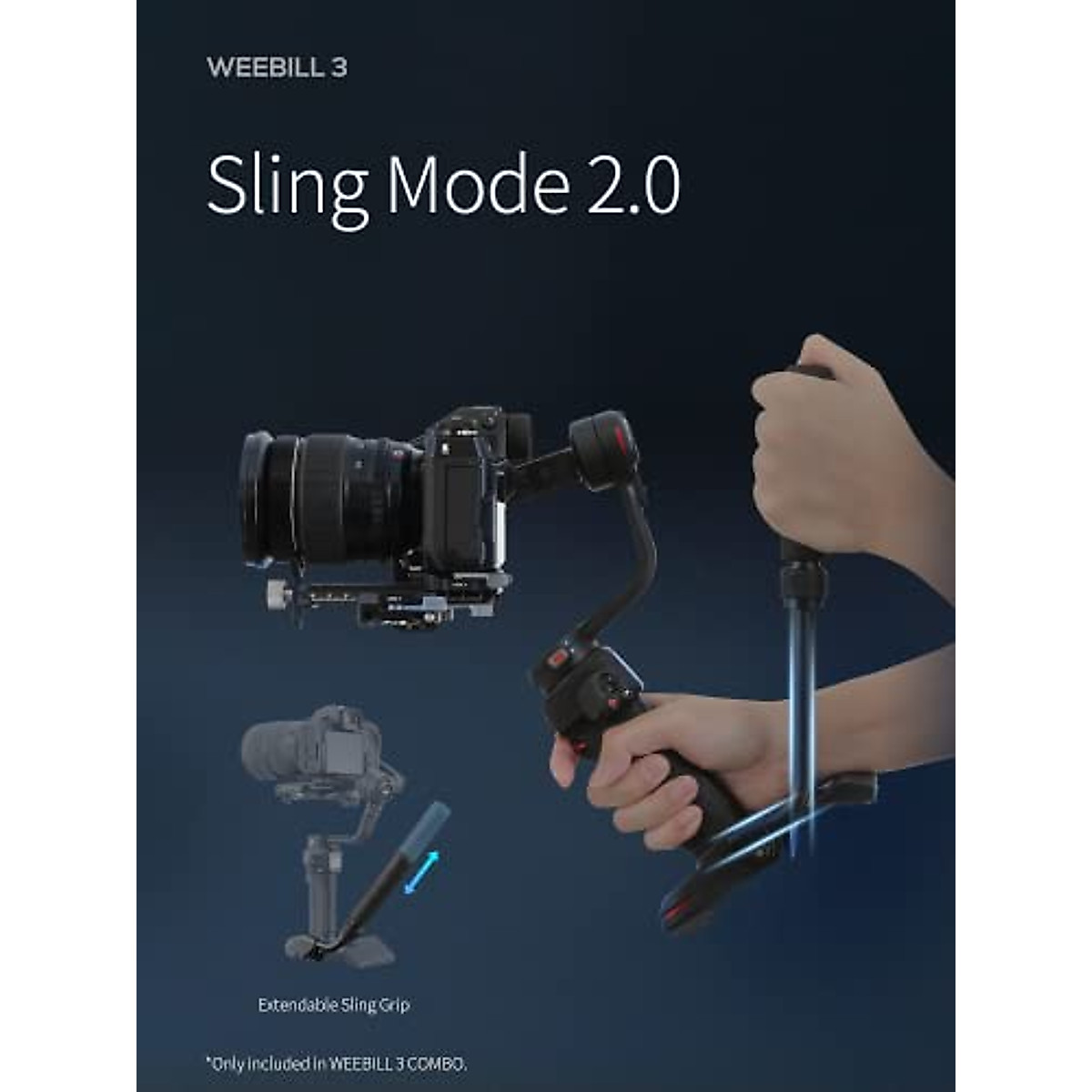 ZHIYUN Weebill 3 Combo, Gimbal Stabilizer for DSLR and Mirrorless Camera, Nikon Sony Panasonic Canon Fujifilm BMPCC 6K, Extendable Sling Grip, Wrist Rest, Fill Light & Mic Integration, PD Fast Charge
