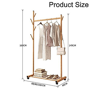 ZBYL Clothing Rack Garment Rack, Metal Free Standing Clothes Closet Rack with Bottom Rack, Rolling Wardrobe Rack with Wheels, Portable Organizer Standard Rod for Hanging Clothes, 100×169cm