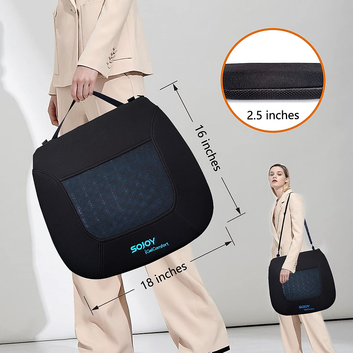 Sojoy Gel Seat Cushion for Office Chair Memory Foam Car Seat Cushion Non-Slip Coccyx Cushion for Relief and Comfort